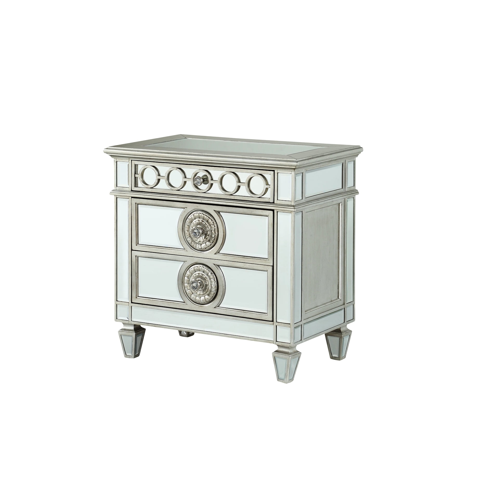 Mirrored Nightstand, Silver Finish - Exquisite Geometric Trim, Felt ...