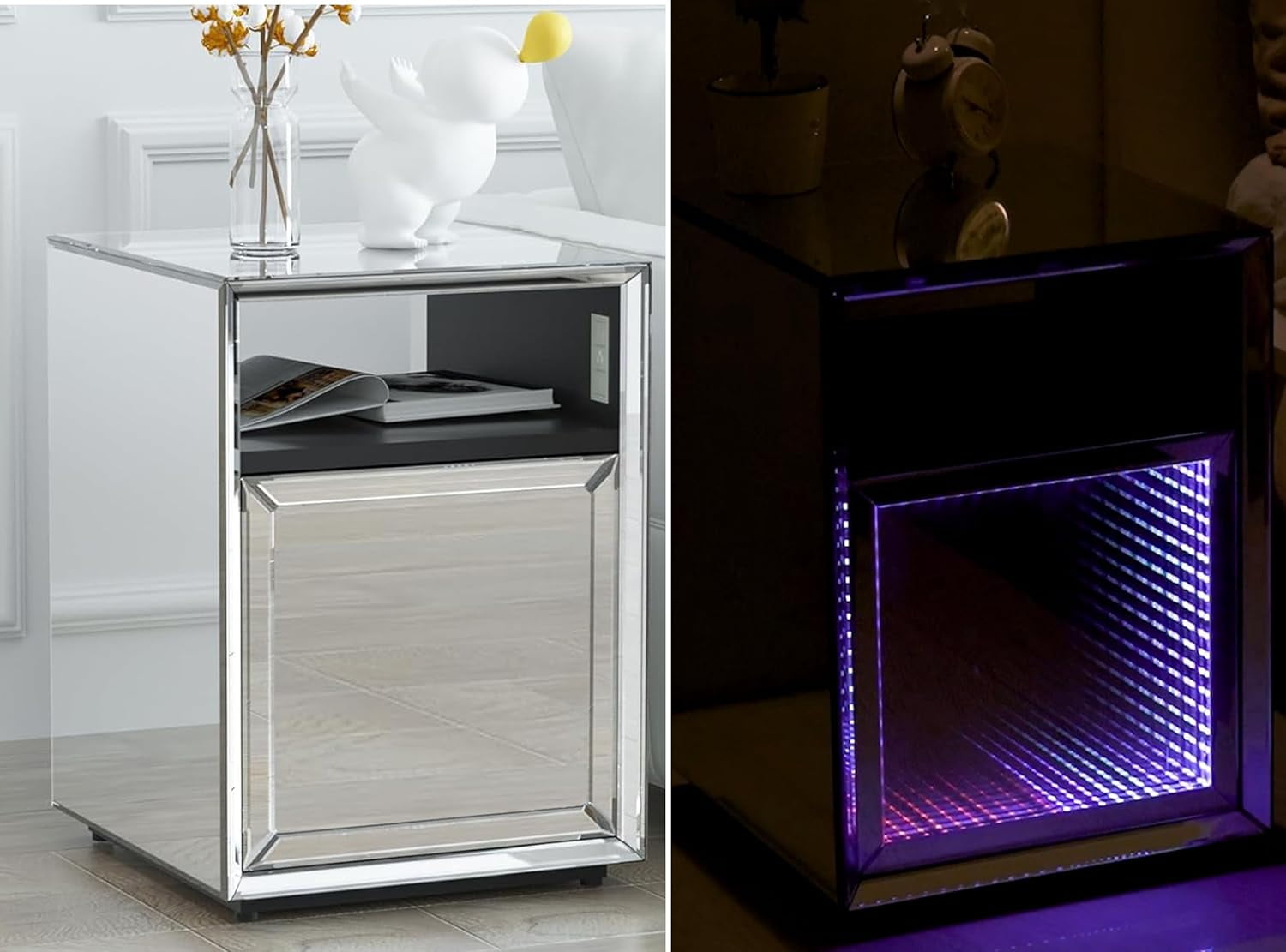 Mirrored Nightstand Smart Night Stand LED End Table Smart Beside Table ...