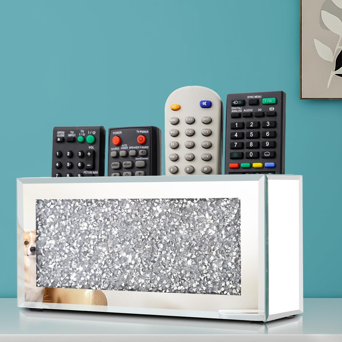 Mirrored Remote Control Holder Wall Mount, Silver Crush Diamond Remote ...