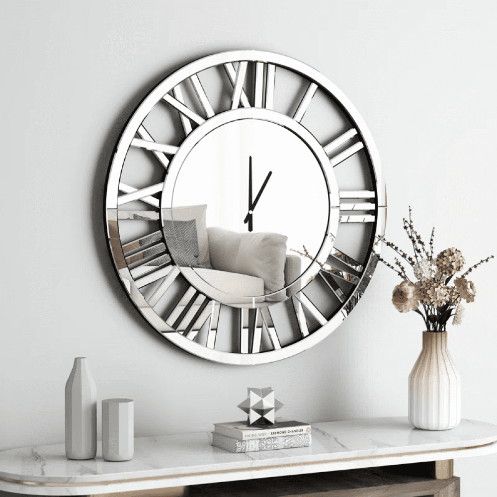Mirrored Roman Numerals Decorative Round Wall Clock - Walmart.com