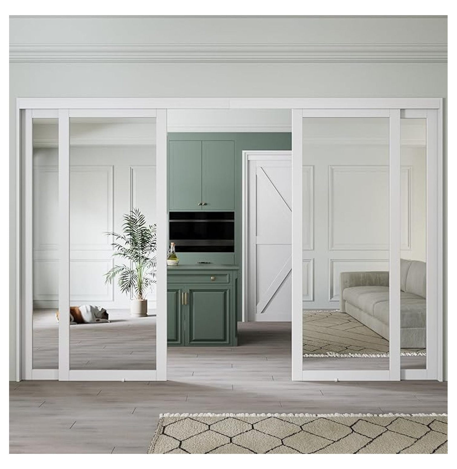 Mirrored Sliding Closet Door 96"x80", Bypass Double Inch Sets with ...