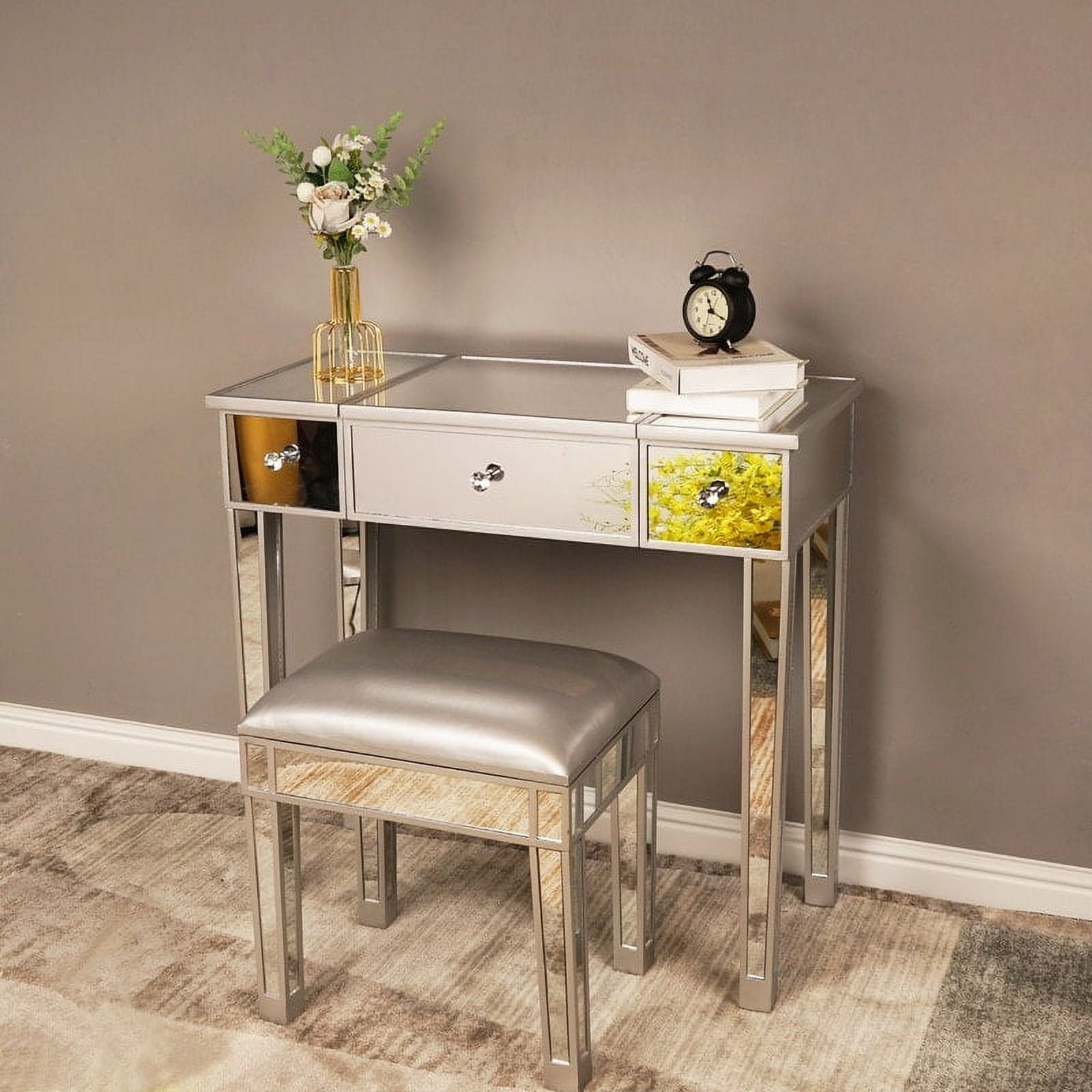 Mirrored Surface 1 Drawer Flip-up Desktop Writing Desk Vanity Desk ...