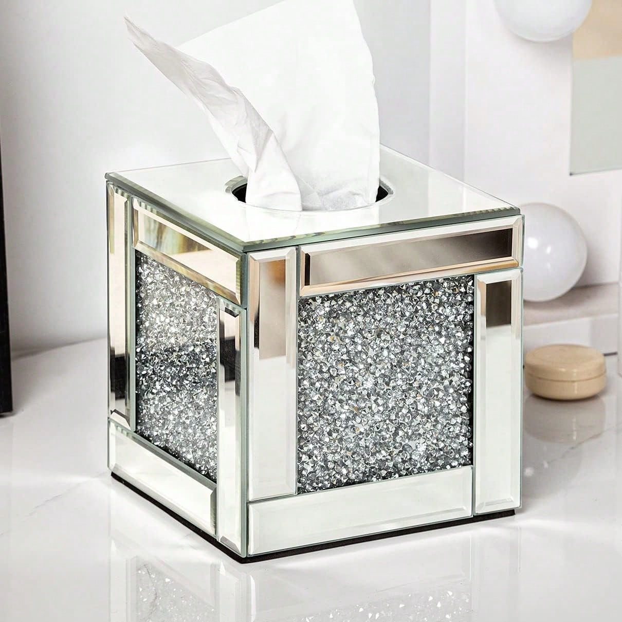 Mirrored Tissue Box Cover Holder, Square Glass Facial Tissue Holder ...