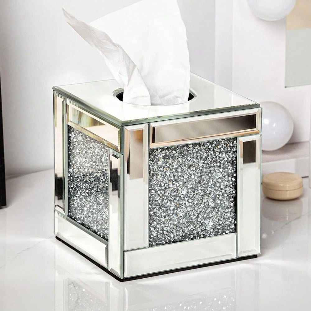 Mirrored Tissue Box Cover Holder, Square Glass Facial Tissue Holder ...