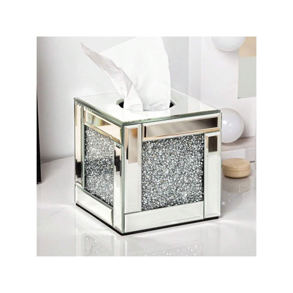 Mirrored Tissue Box Cover Holder, Square Glass Facial Tissue Holder ...