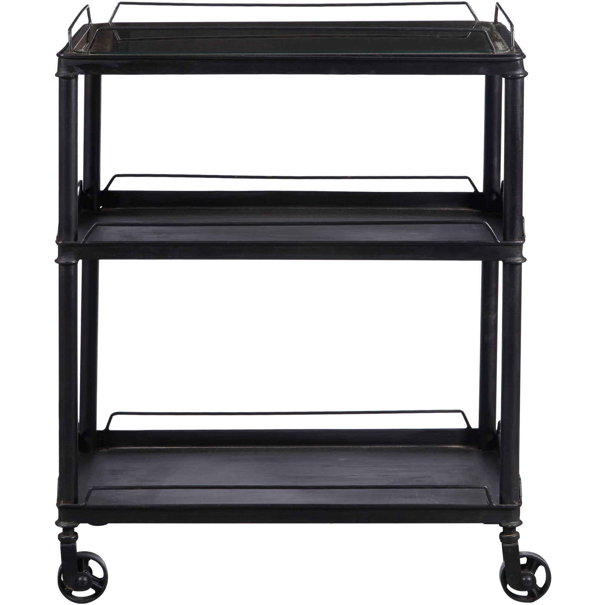 Free Shipping! Generic Mirrored Tray Top Metal Bar Cart with 3 Shelves ...