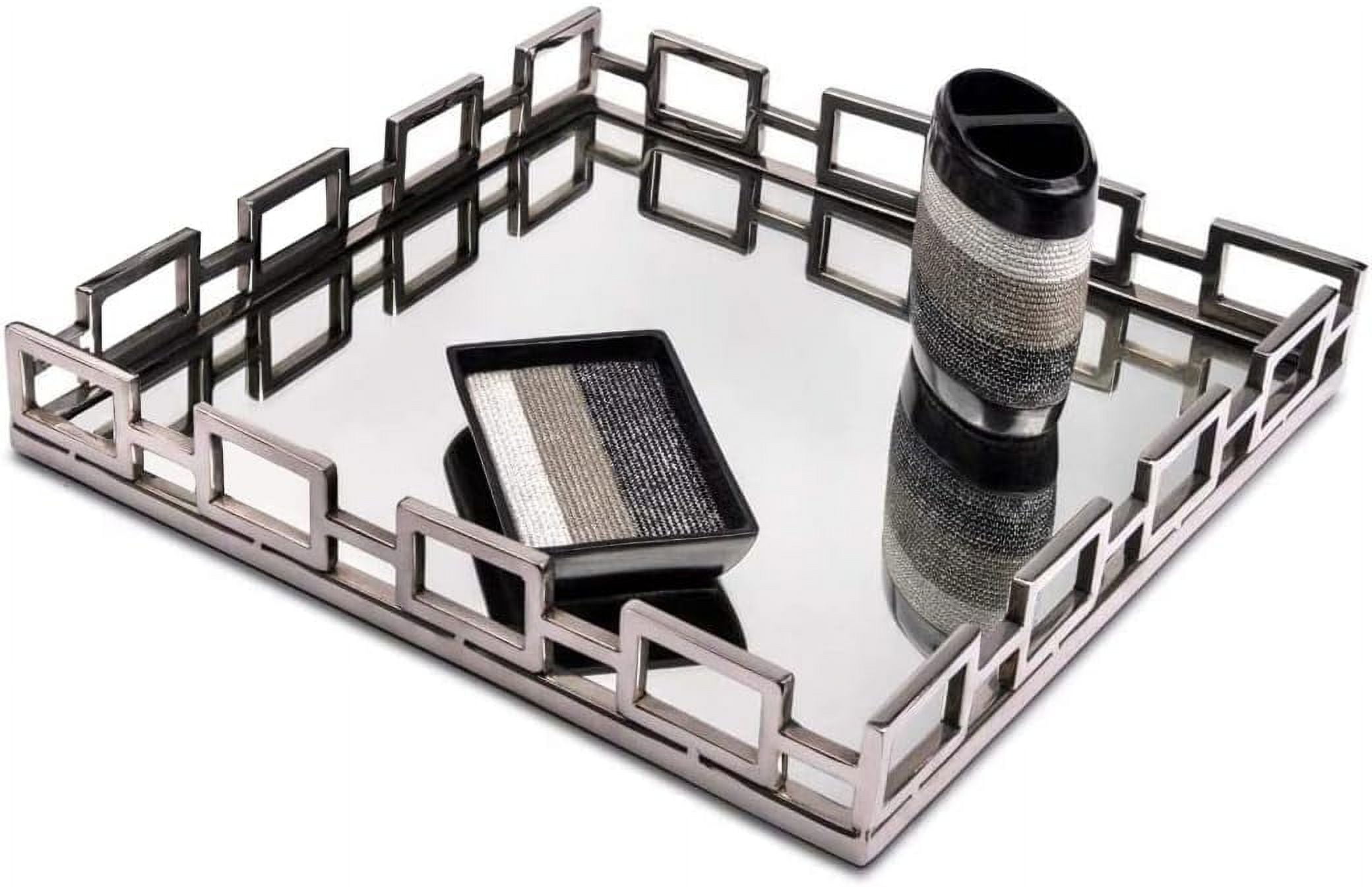 Mirrored Vanity Tray Decorative Tray With Square Loop Bars For Display Perfume Vanity
