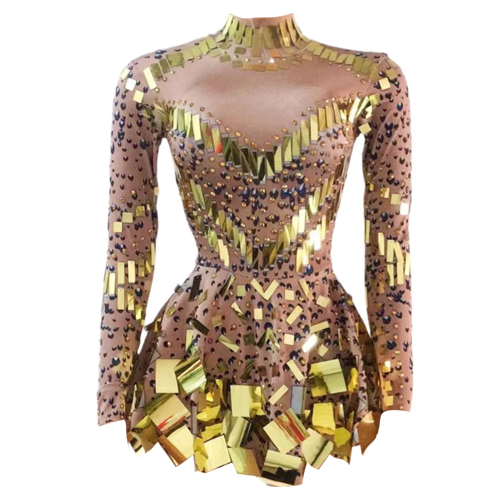 Mirrour Sequins Dress Long Sleeve Short Dress Fashion Party Dress Dance ...