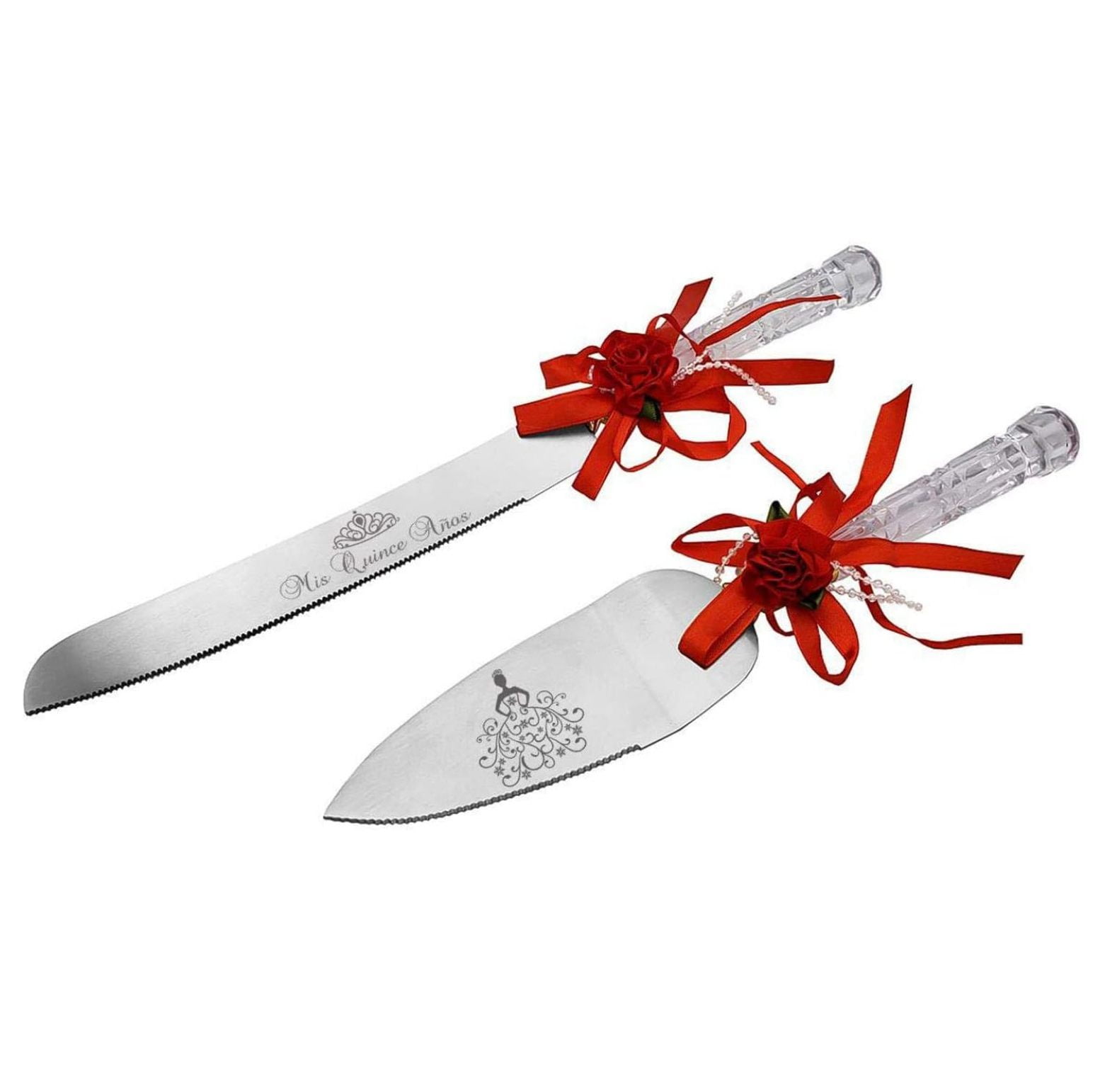 Mis Quince Anos Sweet Cake Cutter, Clear Crystal Plastic Handle Bow ...