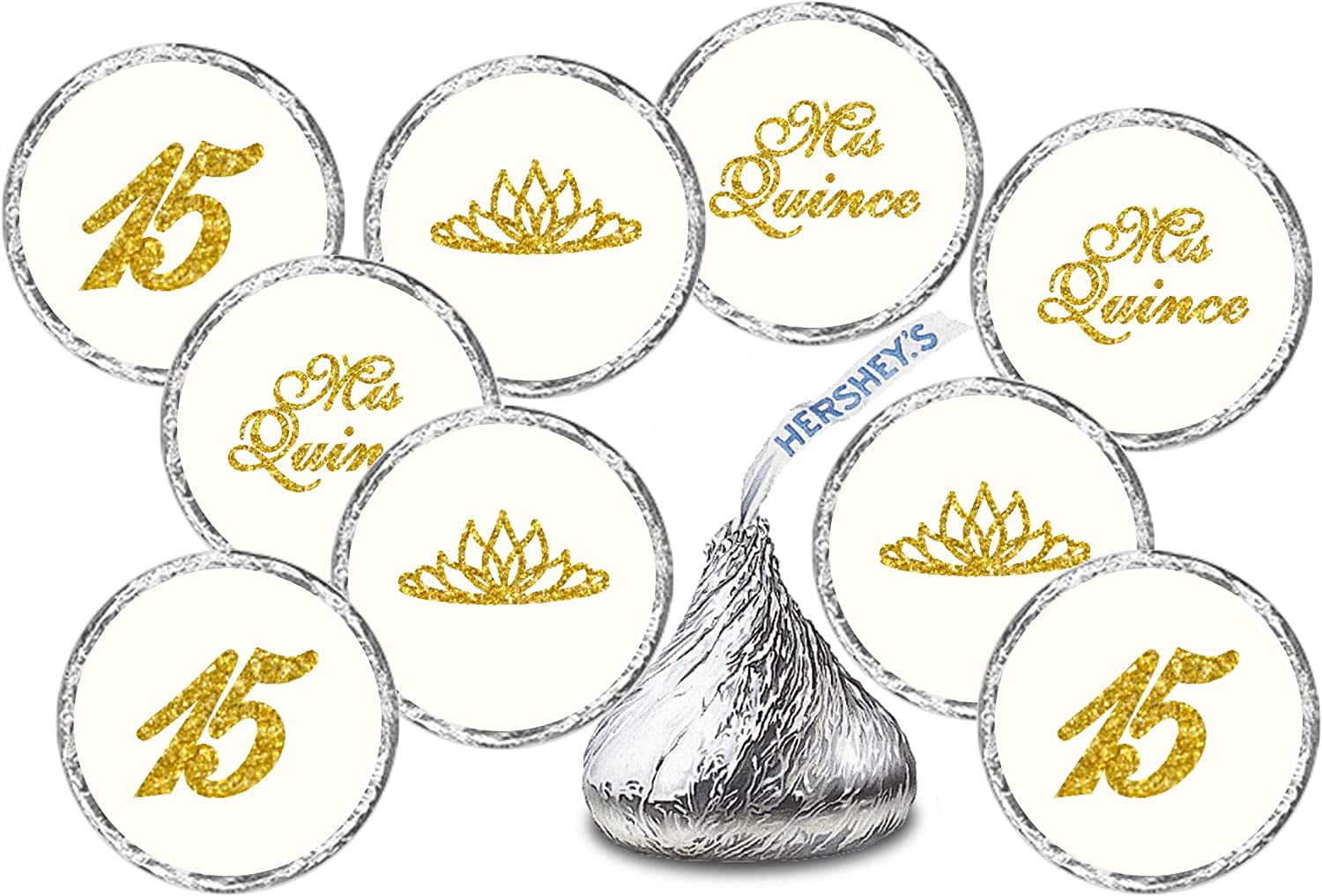 Mis Quince Birthday Gold Kisses Stickers, (Set of 216), Quinceanera ...