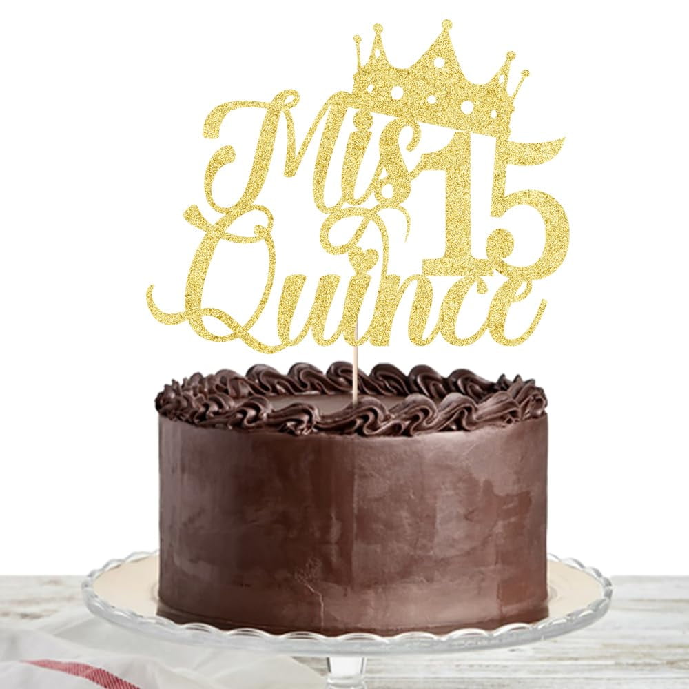 Mis Quince Gold TWE5 Glitter Cake Topper, 15th Birthday Decorations ...