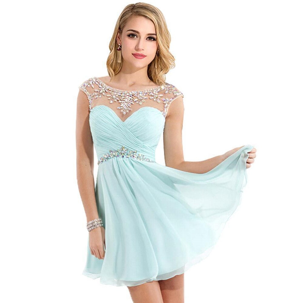 MisShow Women Prom Paty Gown A-Line Short Sleeveless Sexy Beading ...