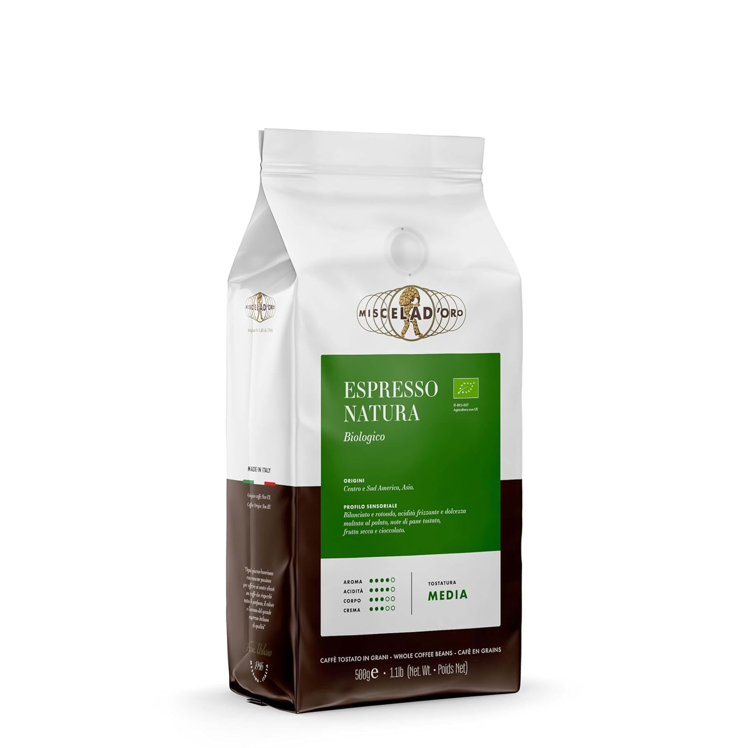 Miscela d'Oro Natura Organic Espresso Beans – 1.1 lb (500g) Italian ...