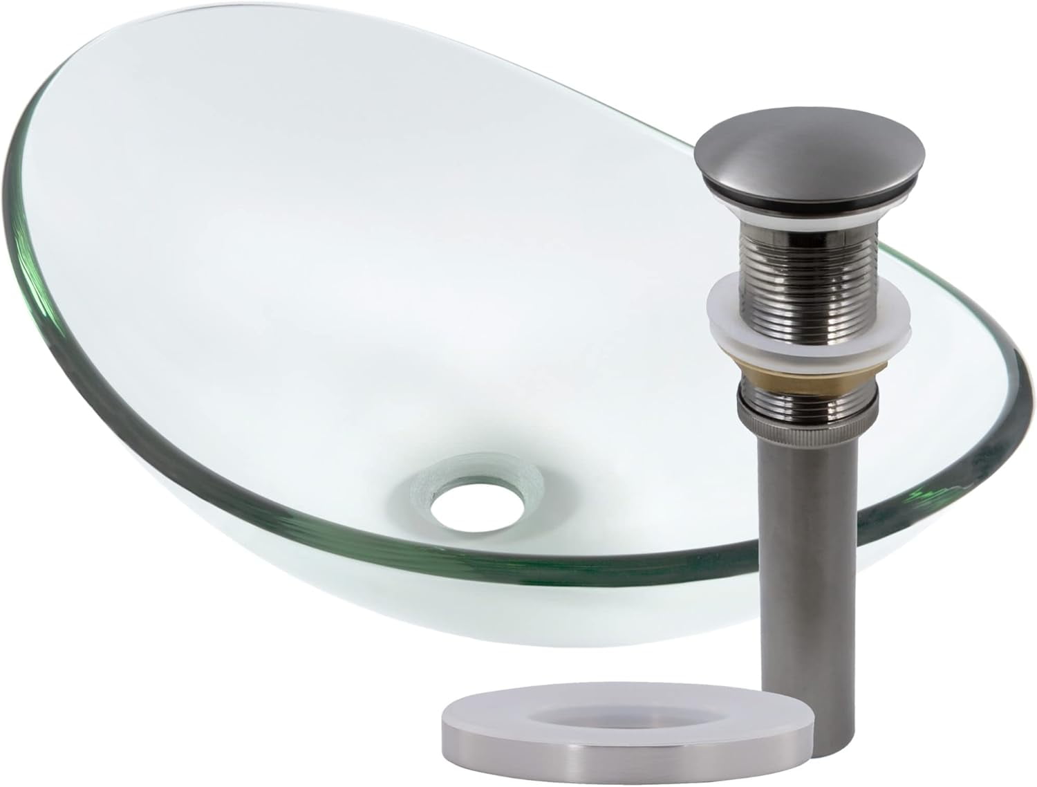 Miseno MNO-C423 Oval 21-1/2" Tempered Glass Vessel Bathroom Sink - Gun Metal Drain - Walmart.com