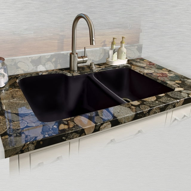 Miseno MCI35-0UM-78 33" Double Basin Undermount Cast Iron Kitchen Sink ...