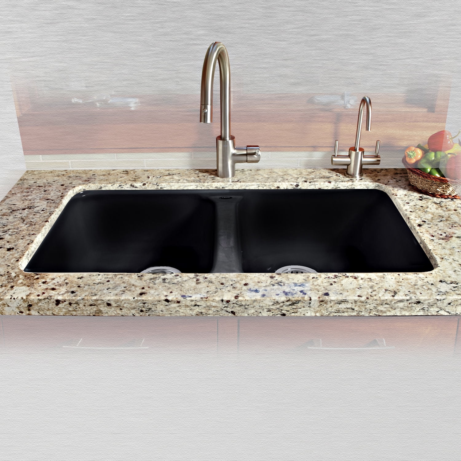 Miseno MCI46-5UM-78 33" Double Basin Undermount Cast Iron Kitchen Sink ...