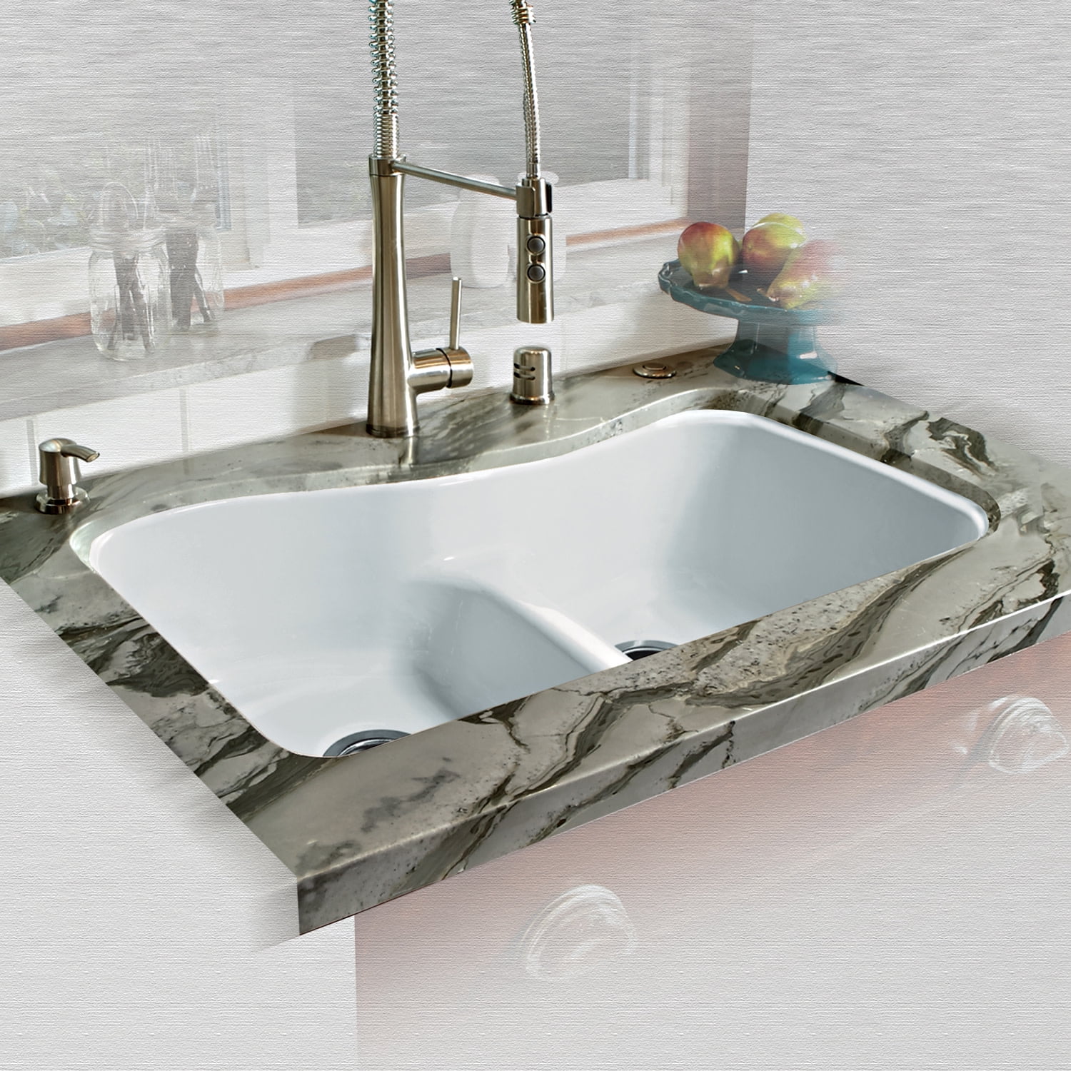 Miseno MCI76-4UM-LD-20 33" Double Basin Undermount Cast Iron Kitchen ...
