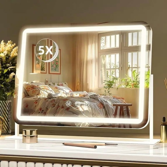 Miserwe Large illuminated makeup mirror with 5X magnifying glass ...