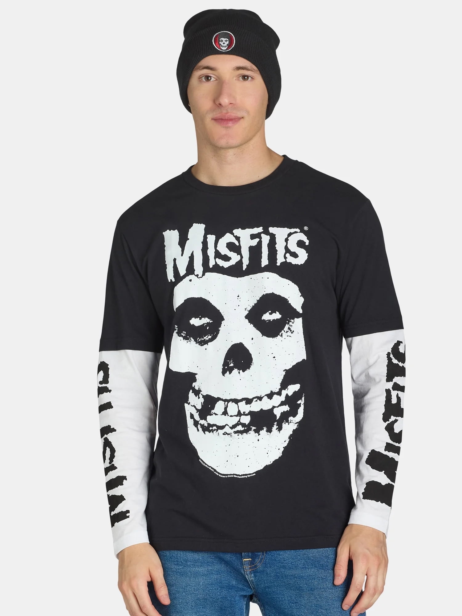 Misfits, Men's Apparel Graphic LS T-Shirt and Beanie, Skull, Sizes XS ...