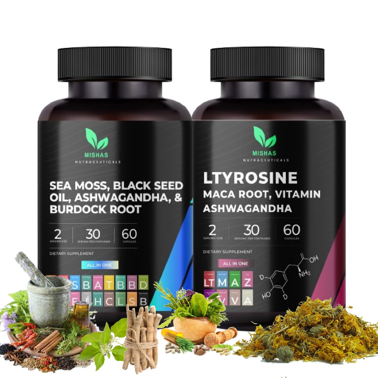 Misha’s Nutraceuticals Duo Bundle – L-Tyrosine & Maca Root for ...