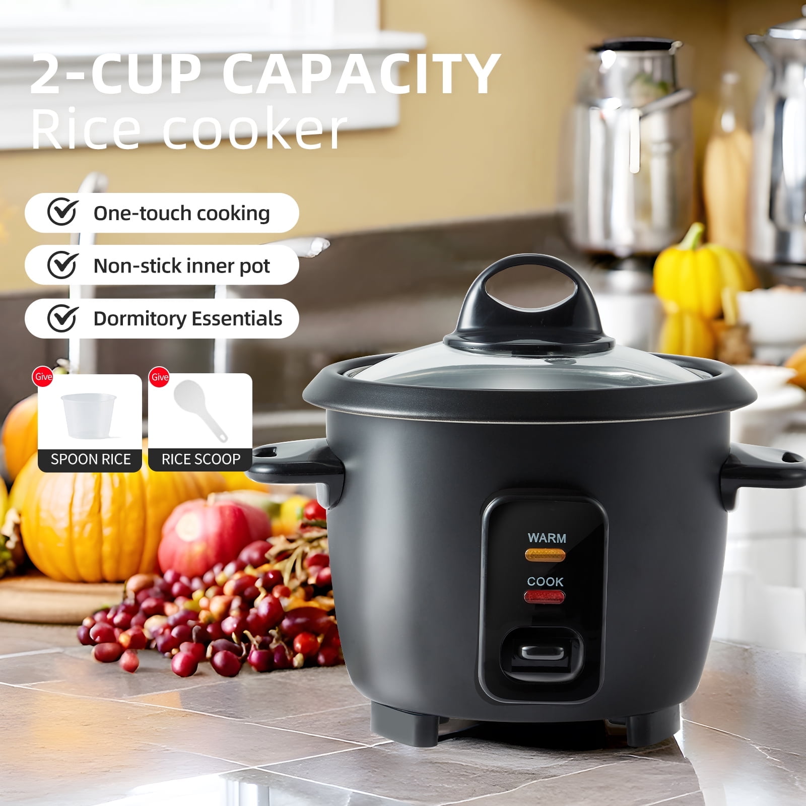 Mishcdea 2-Cup Electric Rice Cooker, Black, Removable Non-Stick Pot ...
