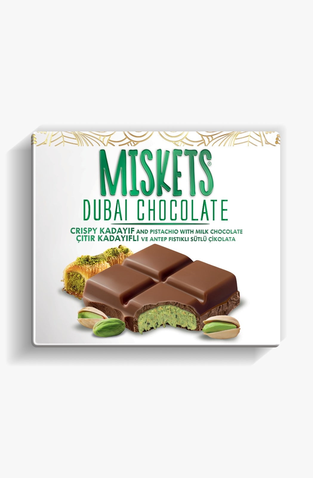 Miskets Dubai Chocolate, Milk Chocolate Bar, Pistachio and Crunchy ...