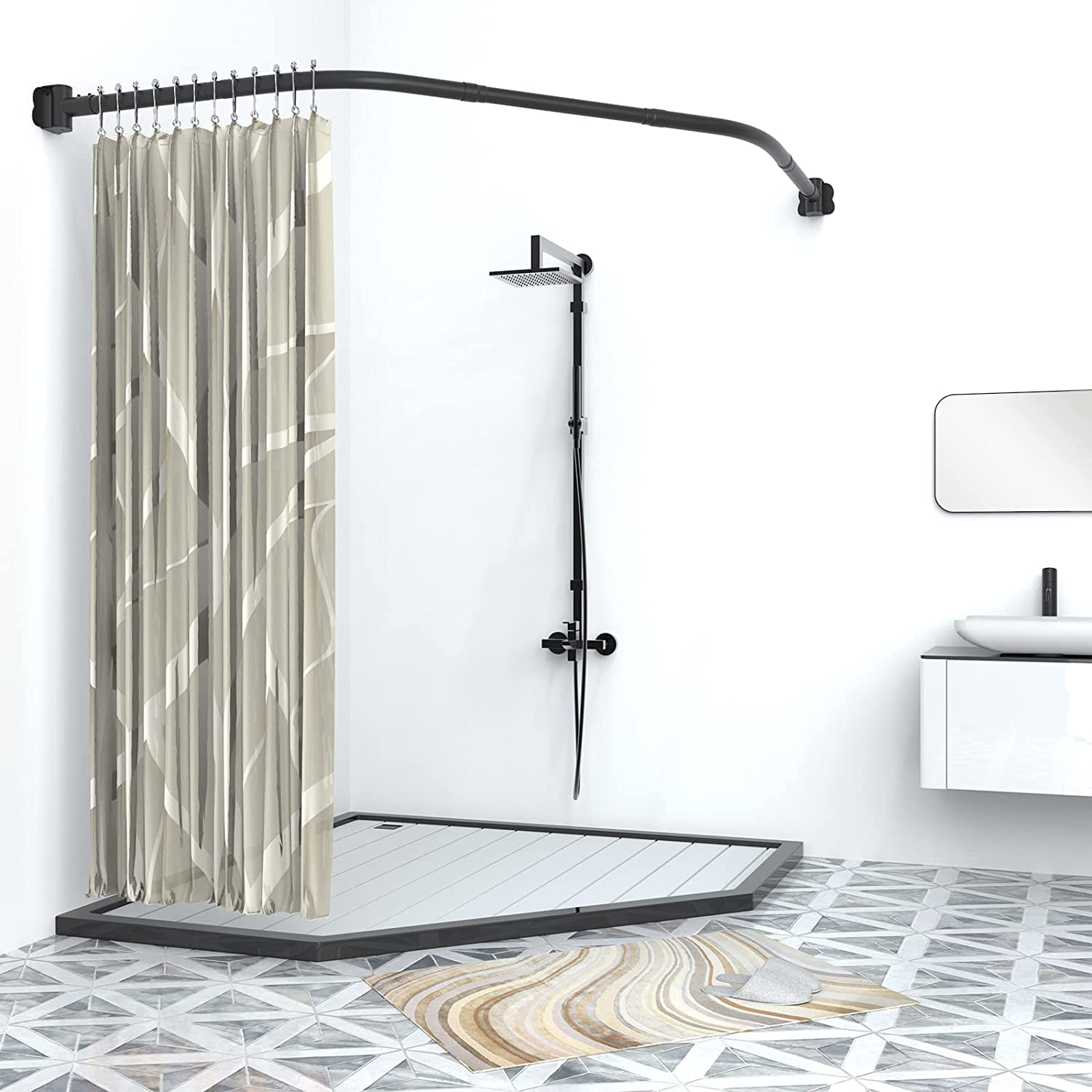 Misounda Corner Curved Shower Curtain Rod Rustproof Expandable Metal ...