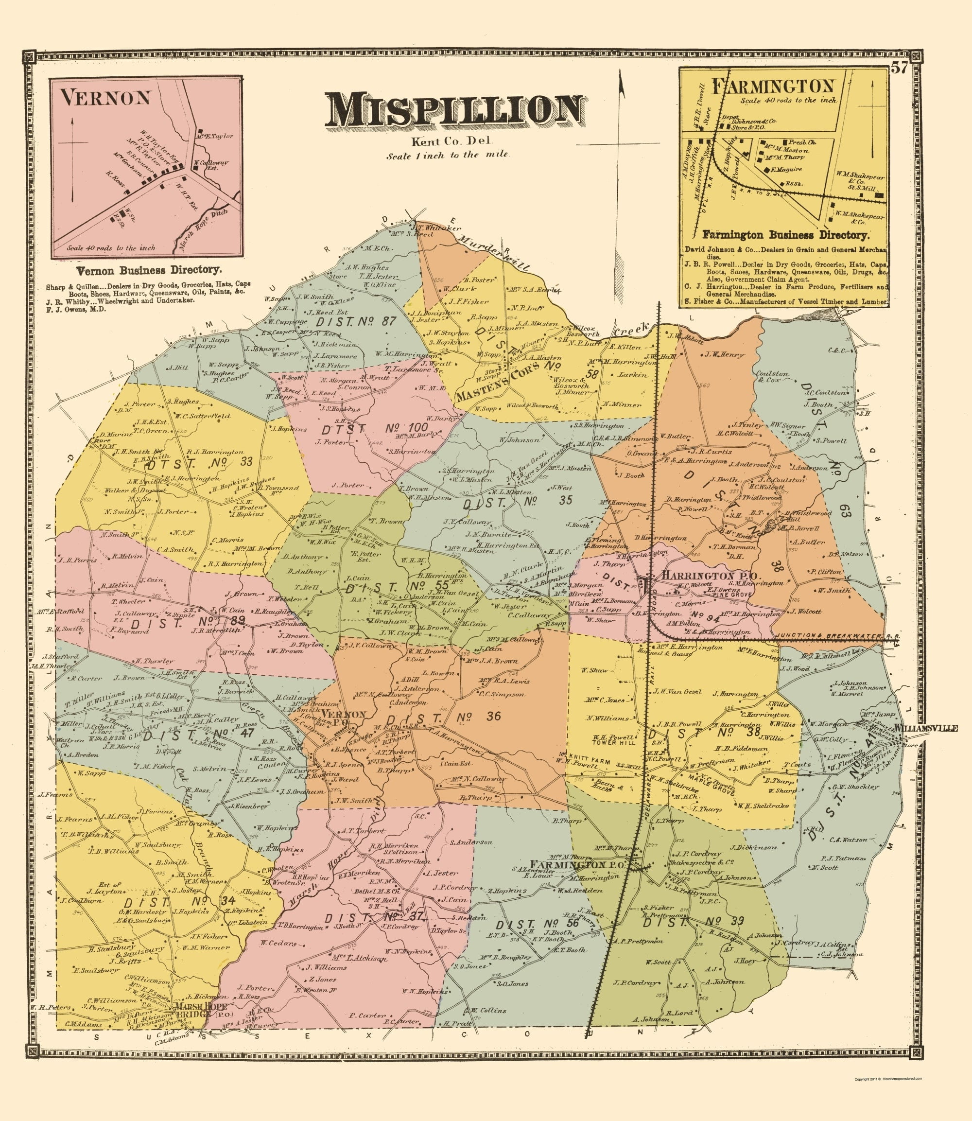 Historic City Map - Mispillion Delaware - Beers 1868 - 23 x 26.52 ...