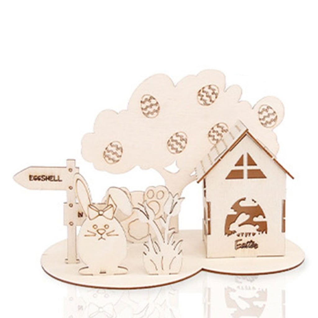 Misright 1 Set DIY Easter Rabbit Crafts Handmade Wooden Eggs ...