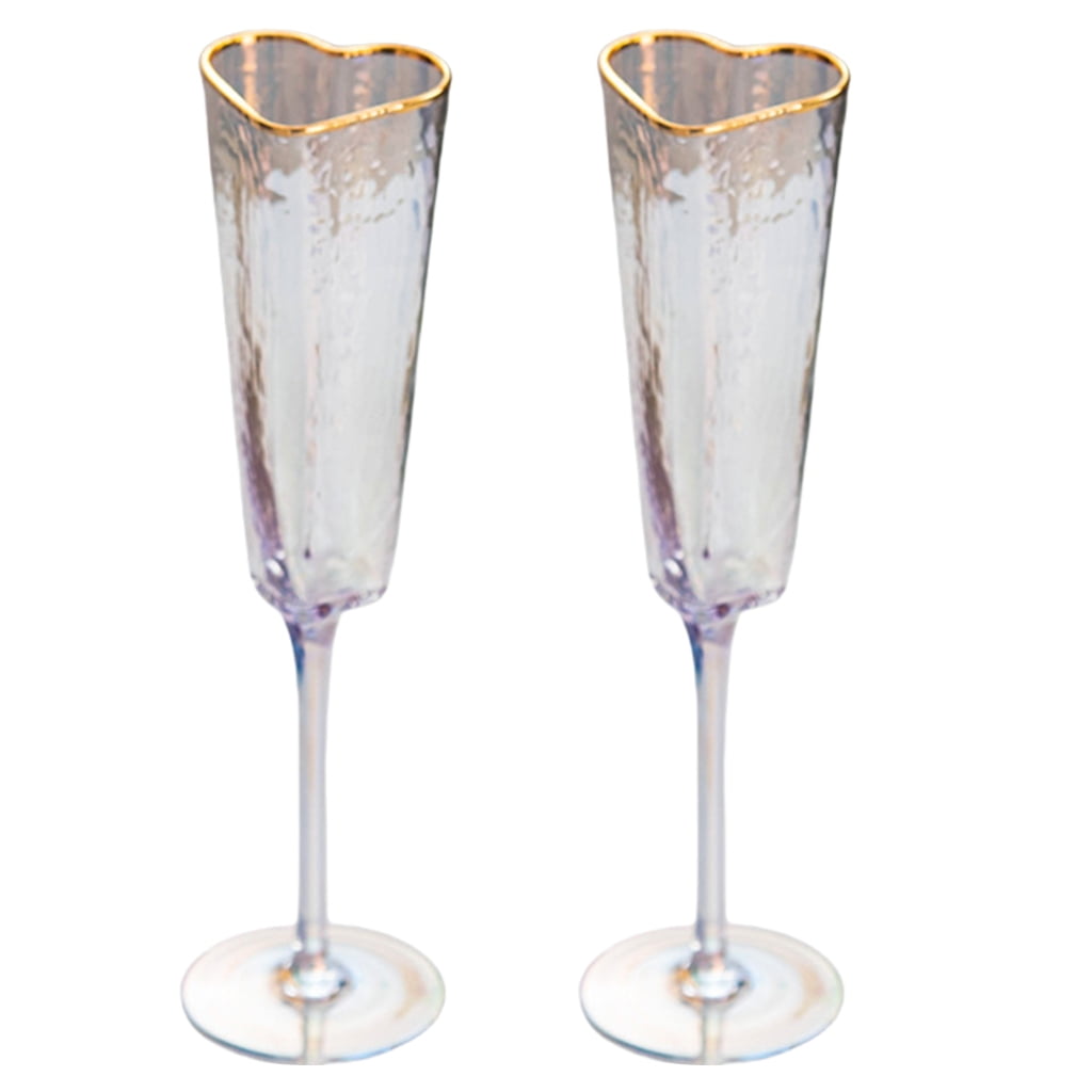 Misright 1Pair Decorative High Stem Glass Cup Gold Rimmed Love Heart ...