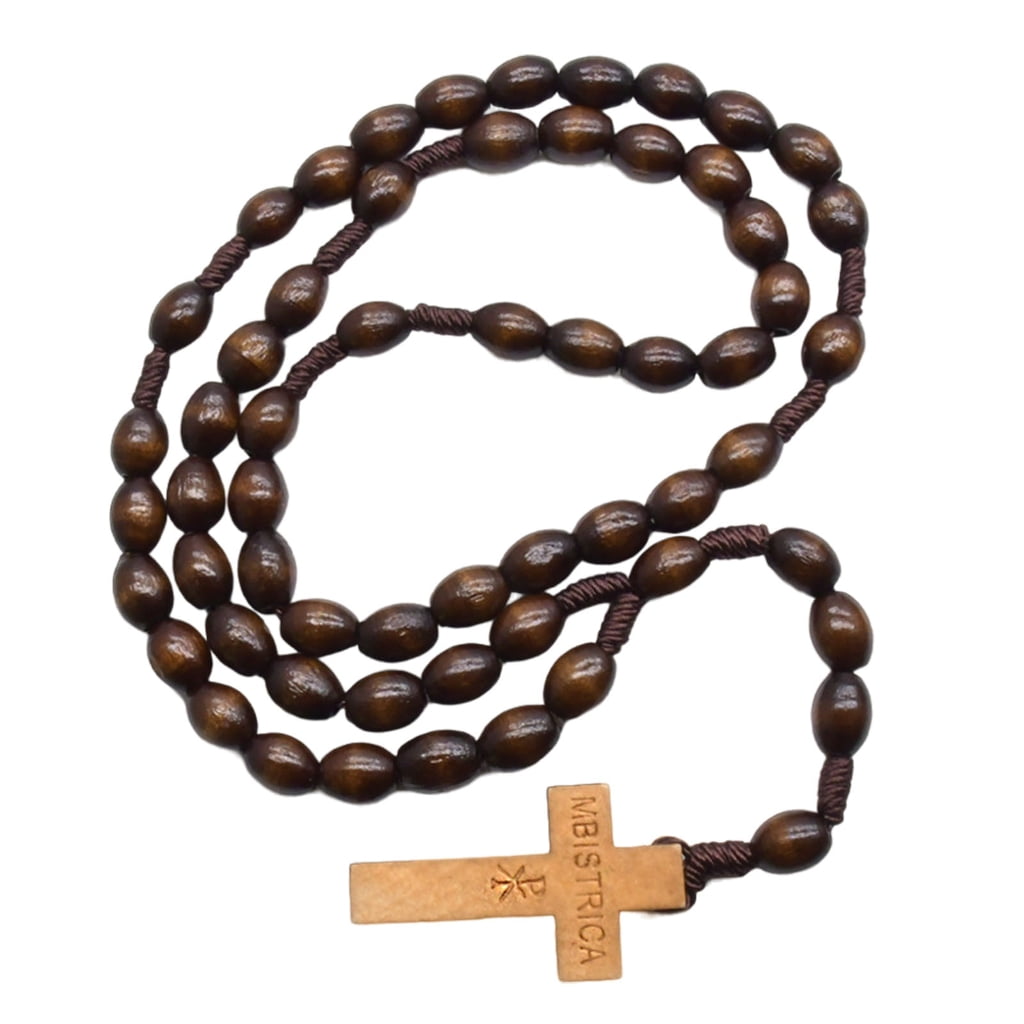 Misright Classical Religious Rosary Natural Wood Beads with Crosses for ...