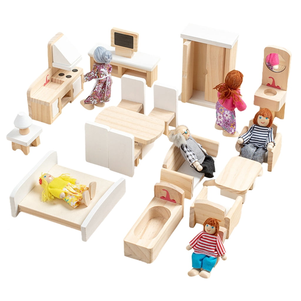 Misright Dollhouses Furniture Set with Movable Dolls Scene Display Toy ...