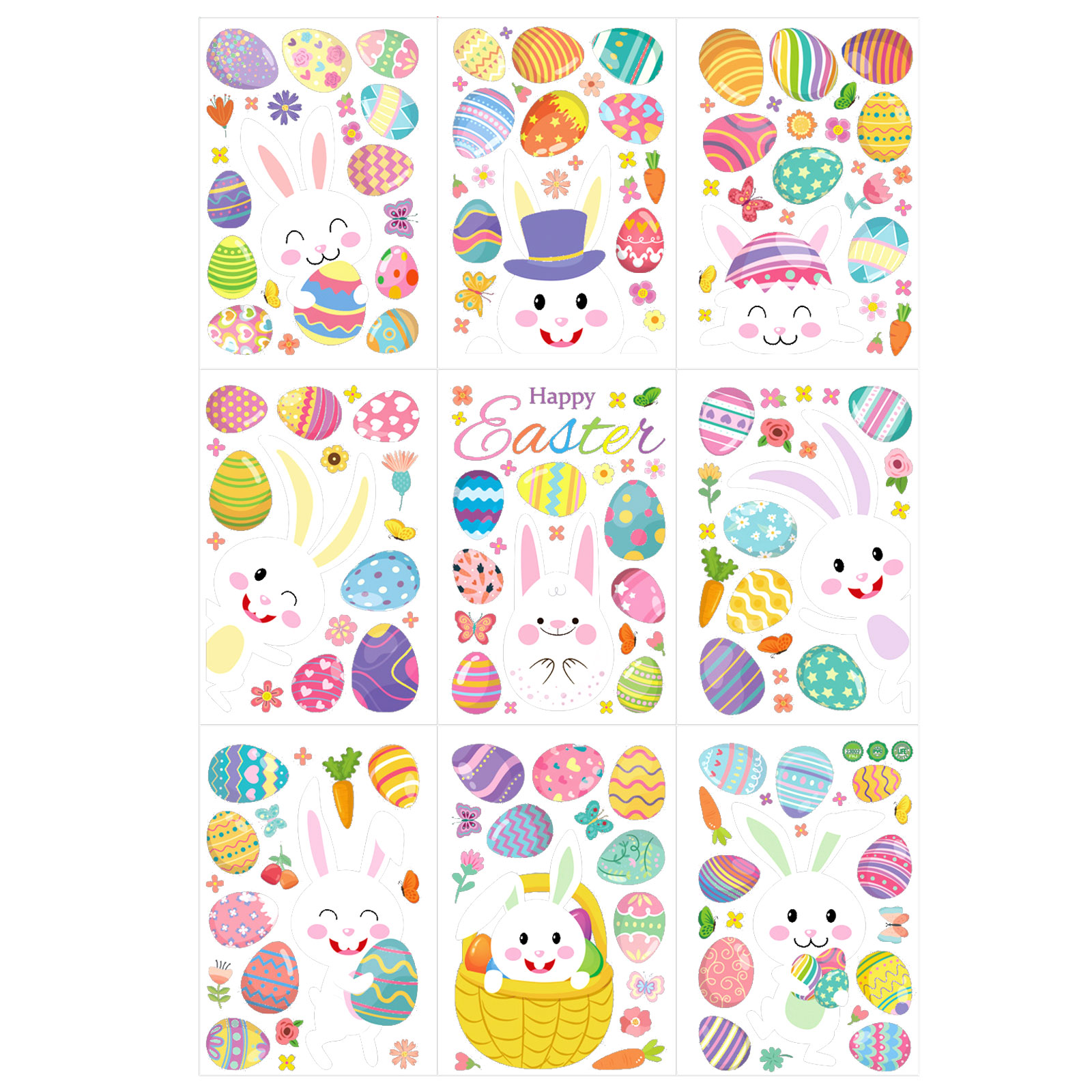Misright Easter Window Stickers Set of 9 PVC Bunny Egg Decal Static ...