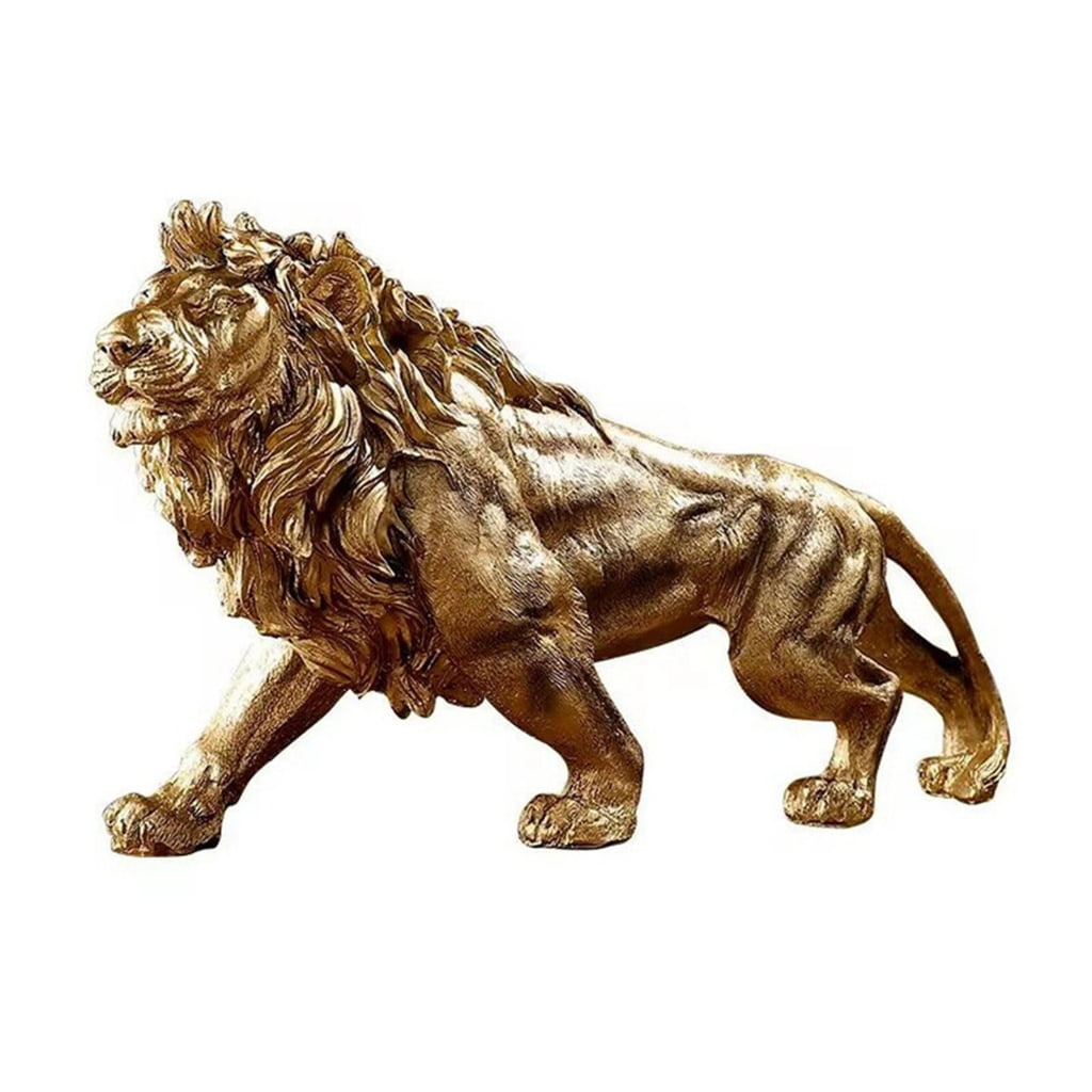 Misright Golden Lions King Resin Statue Ornament, Animal Statue, Living ...