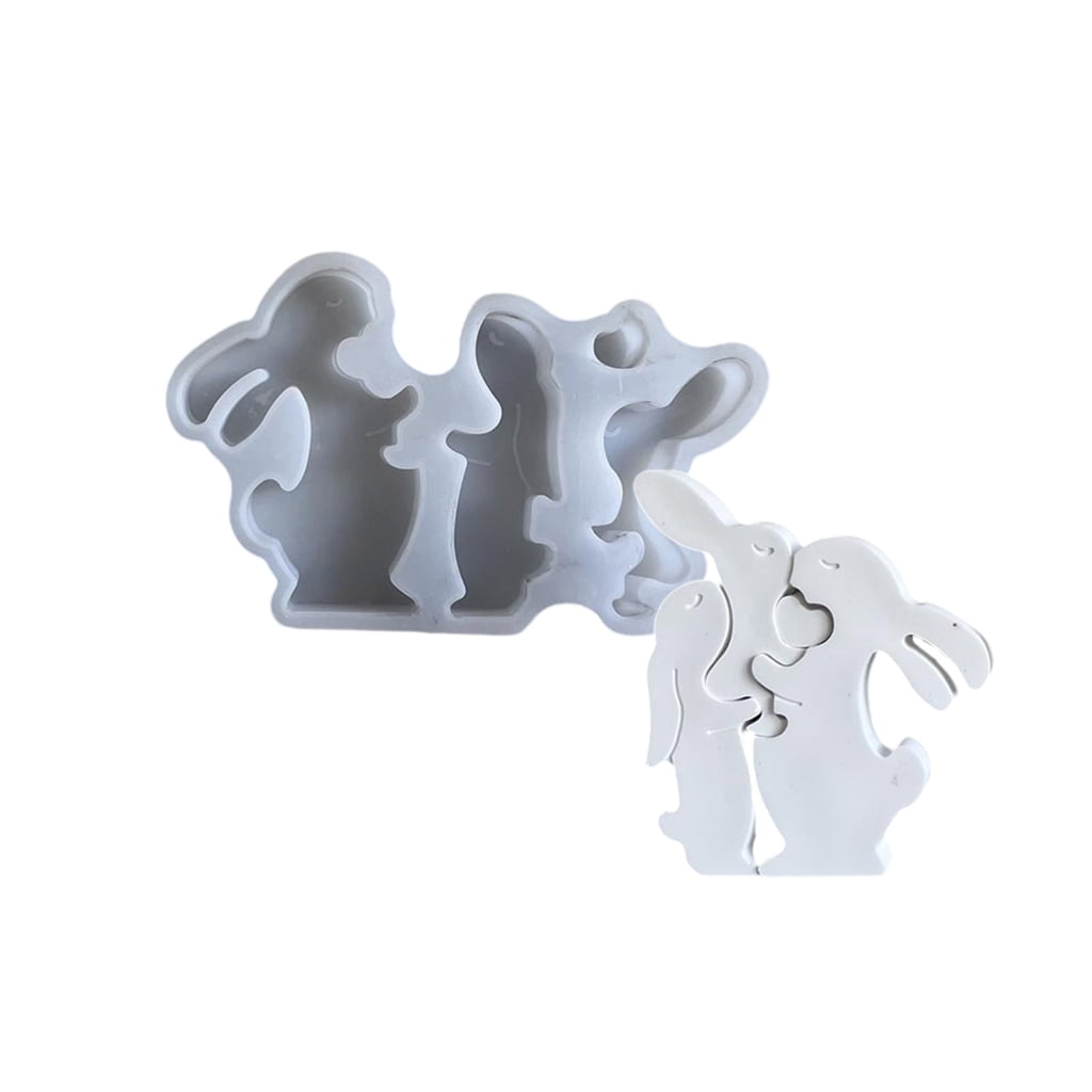 Misright Rabbit Figurine Silicone Mold Cement Plaster Easter Decoration ...