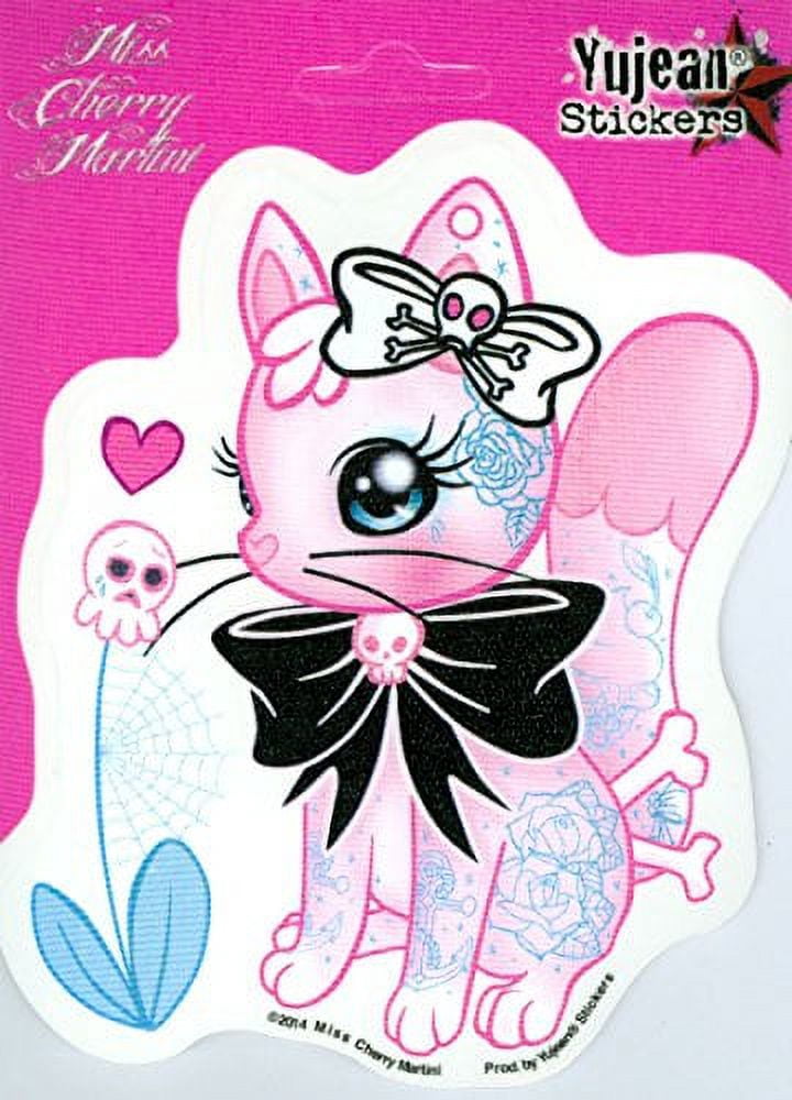 Miss Cherry Martini Tattoo Kitty Sticker - 4" x 5" - Long Lasting Vinyl ...