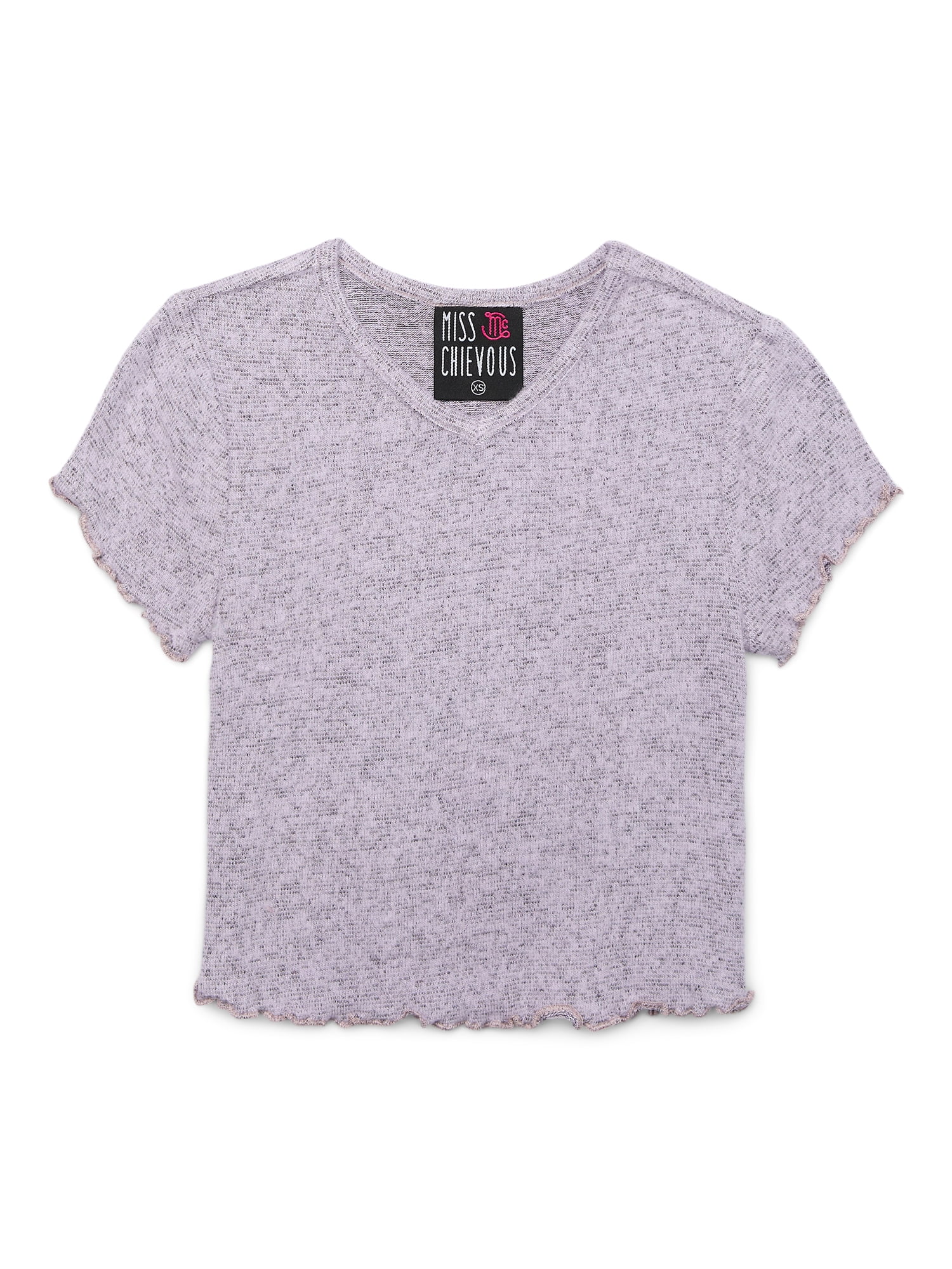 Miss Chievous Girls Brushed Knit V-Neck Top with Lettuce Edge, Sizes 4 ...