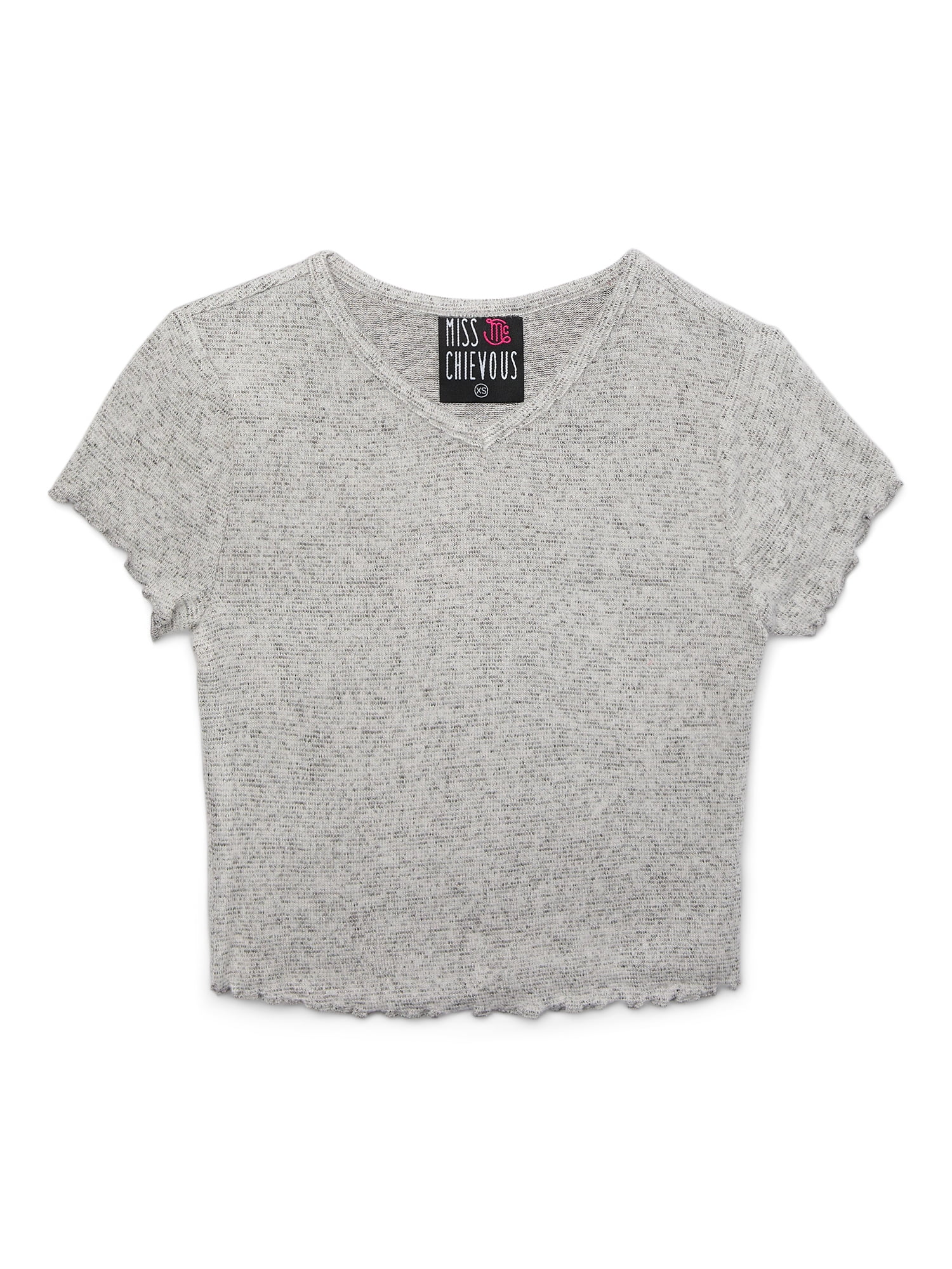 Miss Chievous Girls Brushed Knit V-Neck Top with Lettuce Edge, Sizes 4 ...