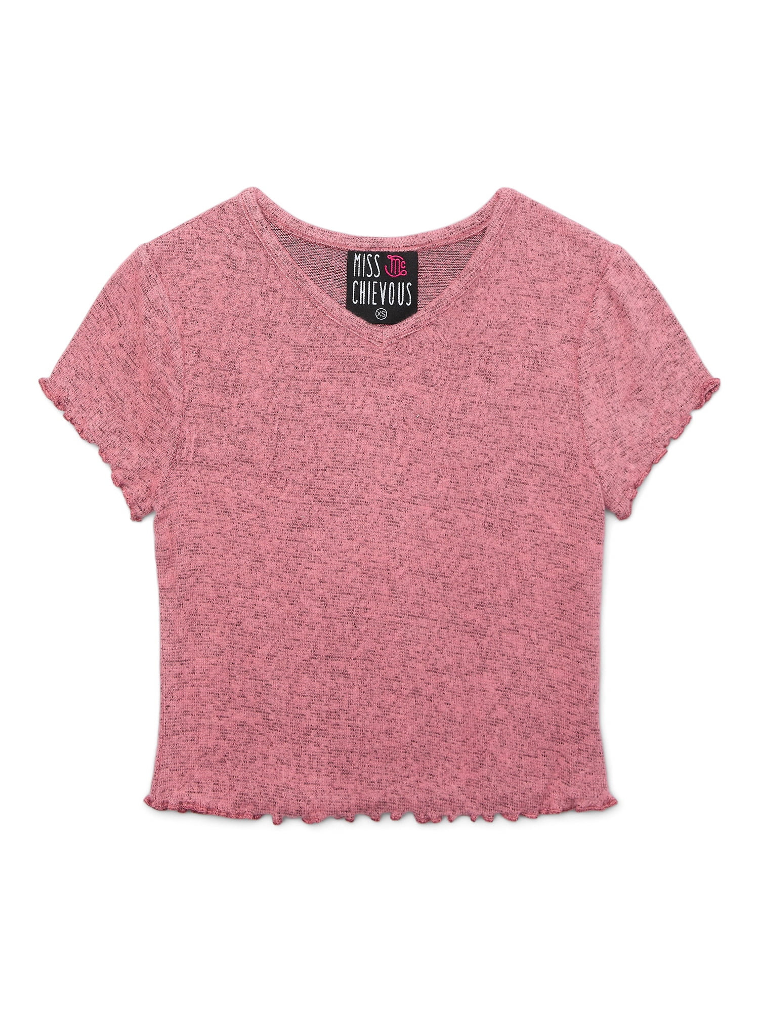 Miss Chievous Girls Brushed Knit V-Neck Top with Lettuce Edge, Sizes 4 ...