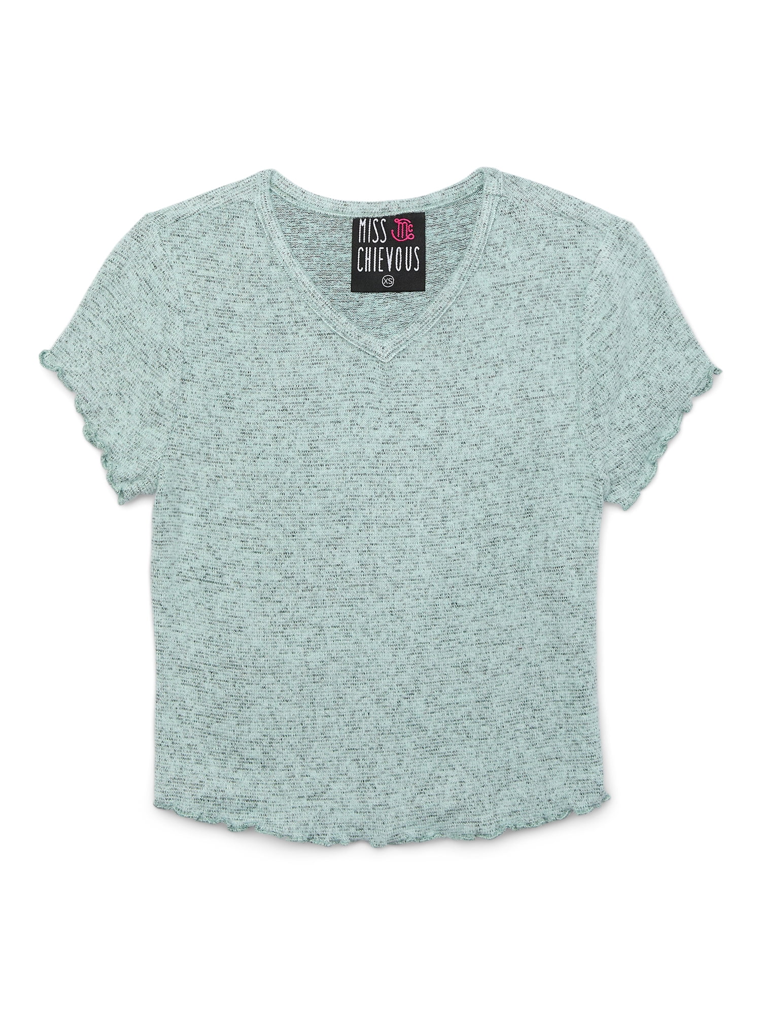 Miss Chievous Girls Brushed Knit V-Neck Top with Lettuce Edge, Sizes 4 ...