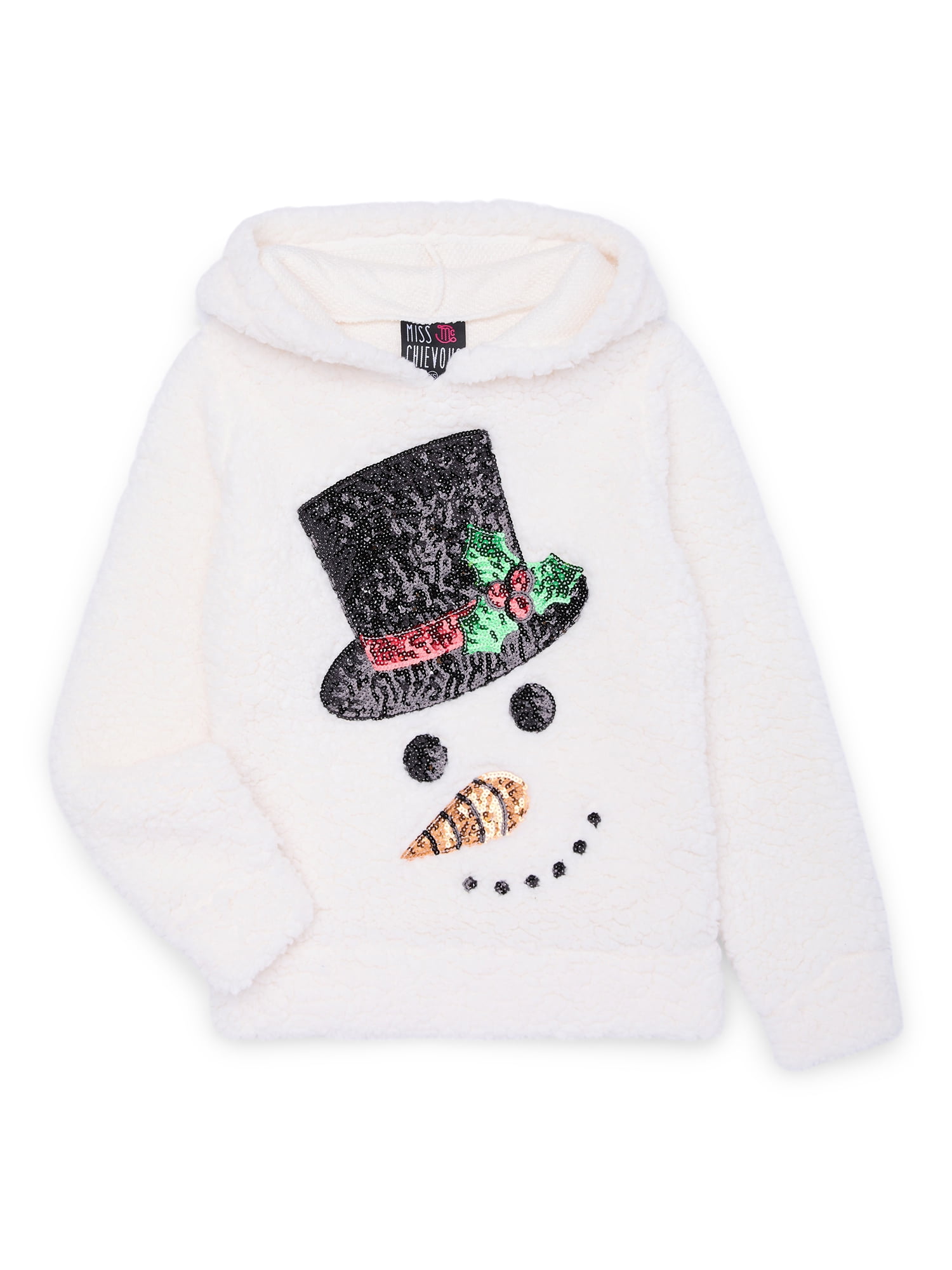 Miss Chievous Girls Sequin Christmas Plush Faux Shearling Hoodie, Sizes ...