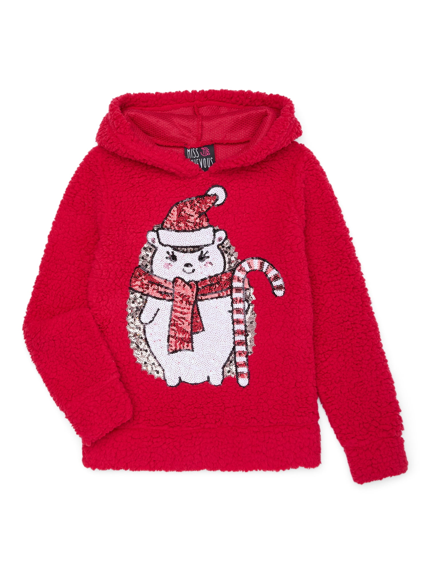 Miss Chievous Girls Sequin Critter Plush Faux Shearling Hoodie, Sizes 4 ...
