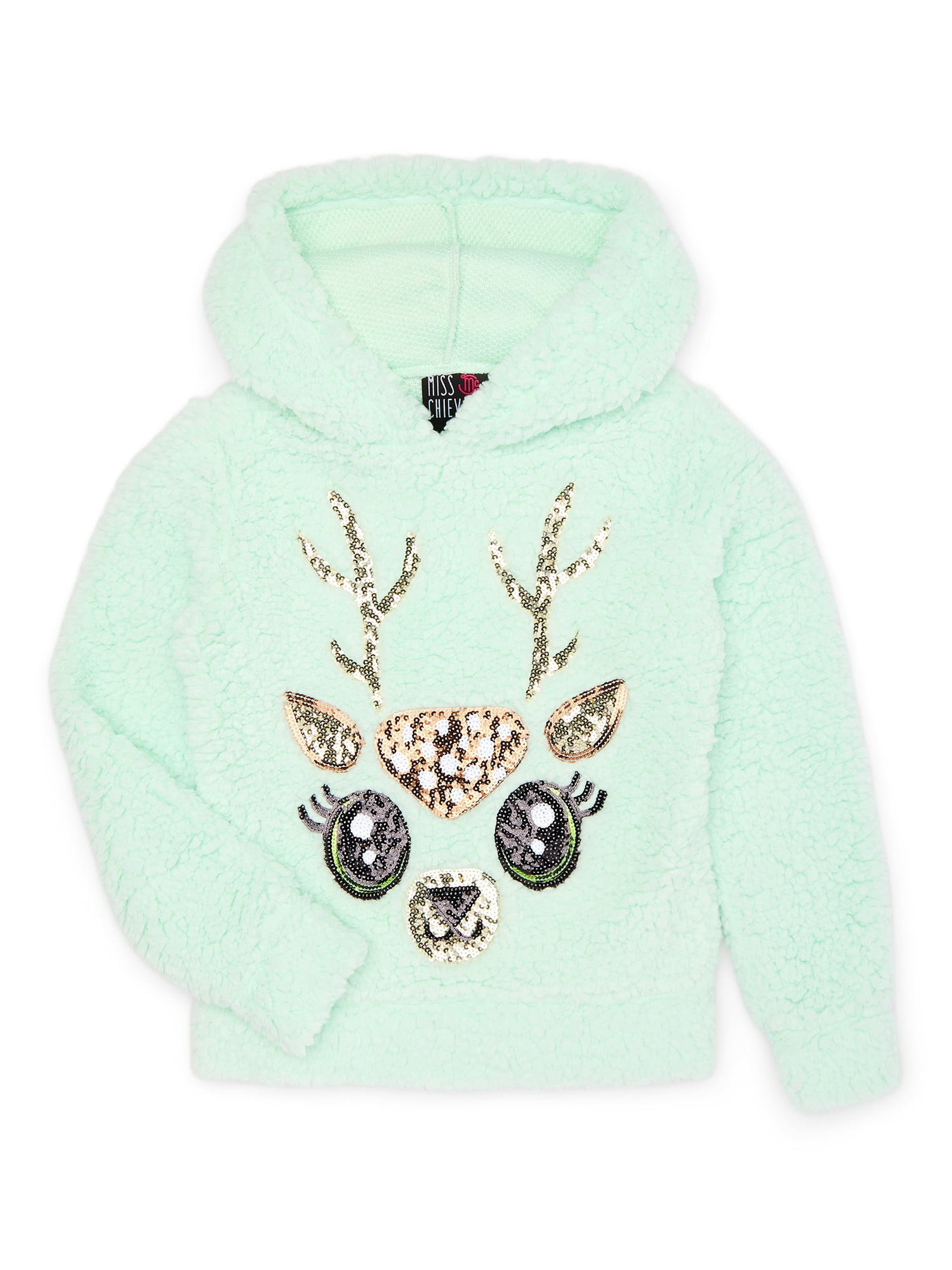 Miss Chievous Girls Sequin Christmas Plush Faux Shearling Hoodie, Sizes ...