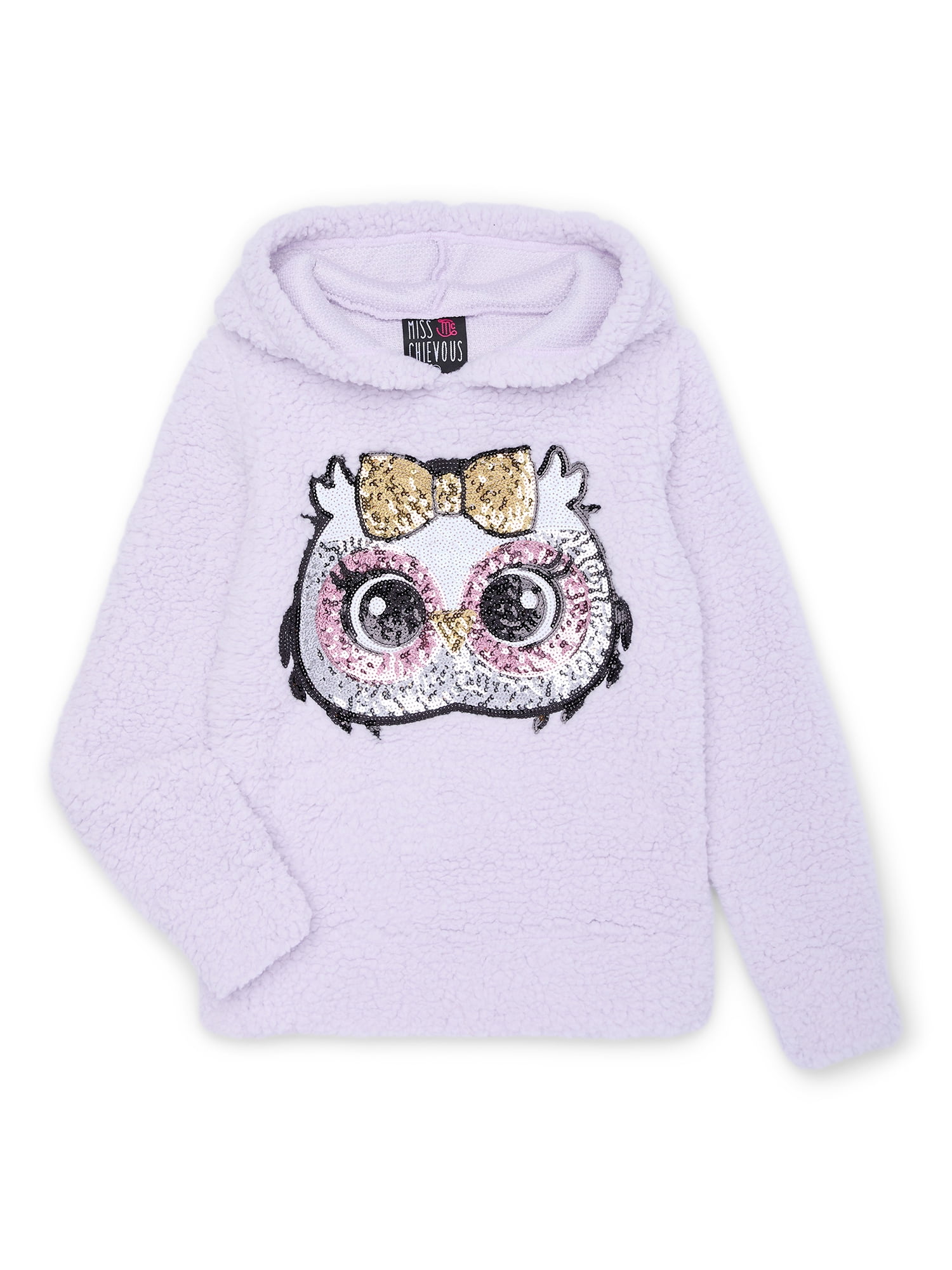 Miss Chievous Girls Sequin Critter Plush Faux Shearling Hoodie, Sizes 4 ...