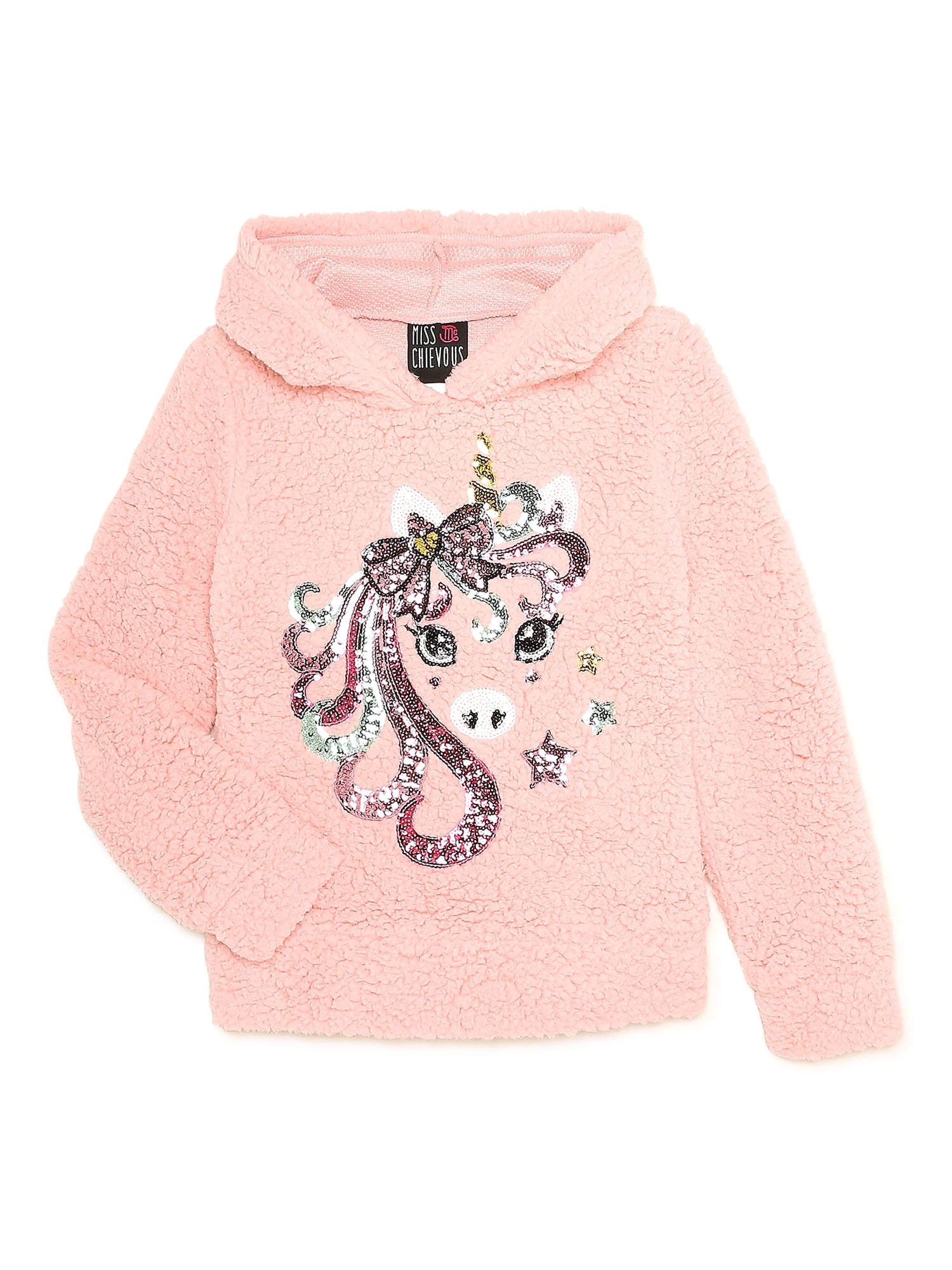 Miss Chievous Girls Sequin Critter Plush Faux Shearling Hoodie, Sizes 4 ...