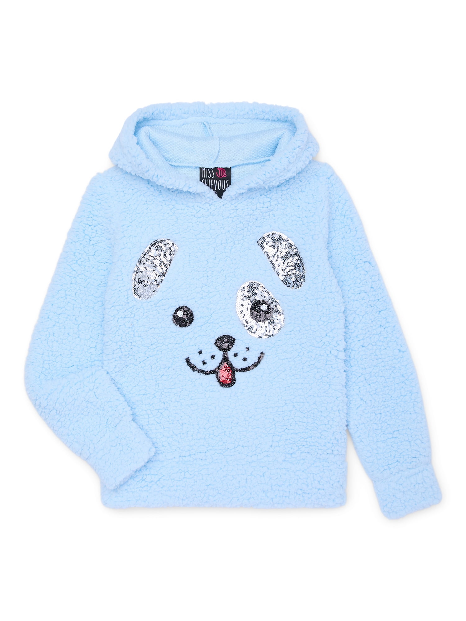 Miss Chievous Girls Sequin Critter Faux Shearling Hoodie - Walmart.com