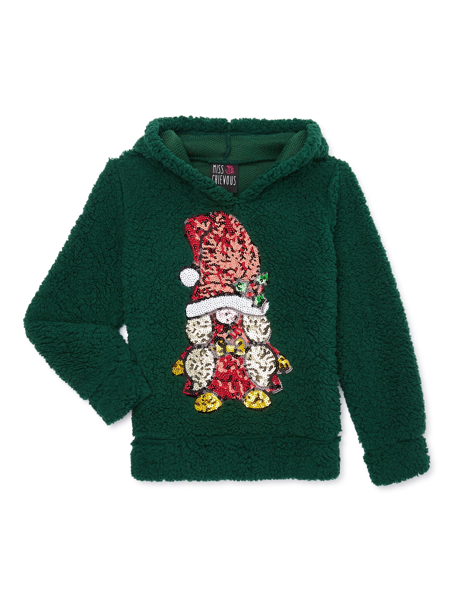 Miss Chievous Girls Sequin Critter Plush Faux Sherpa Pullover Hoodie ...