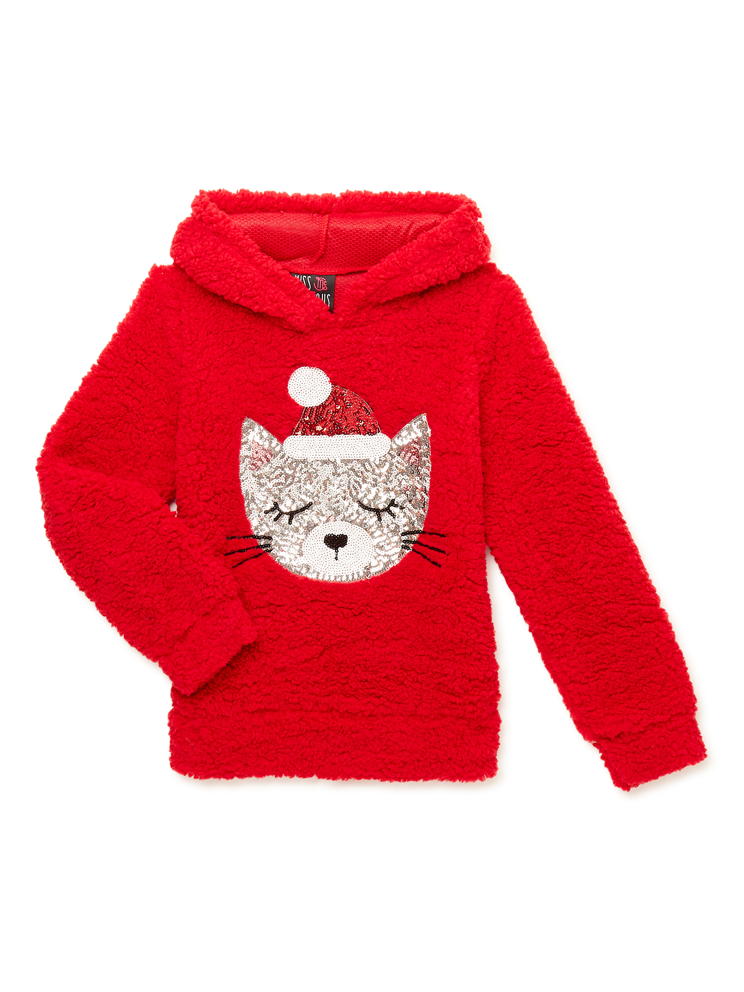 Miss Chievous Girls’ Sequin Critter Plush Faux Sherpa Pullover Hoodie ...