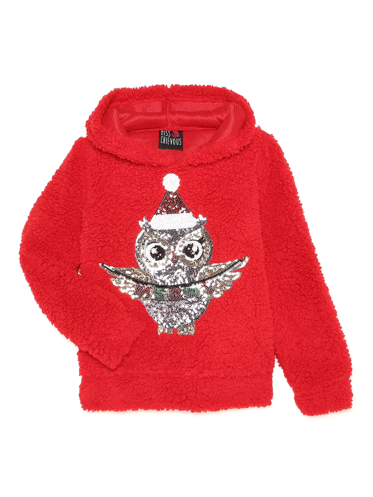 Miss Chievous Girls Sequin Critter Plush Faux Sherpa Pullover Hoodie ...