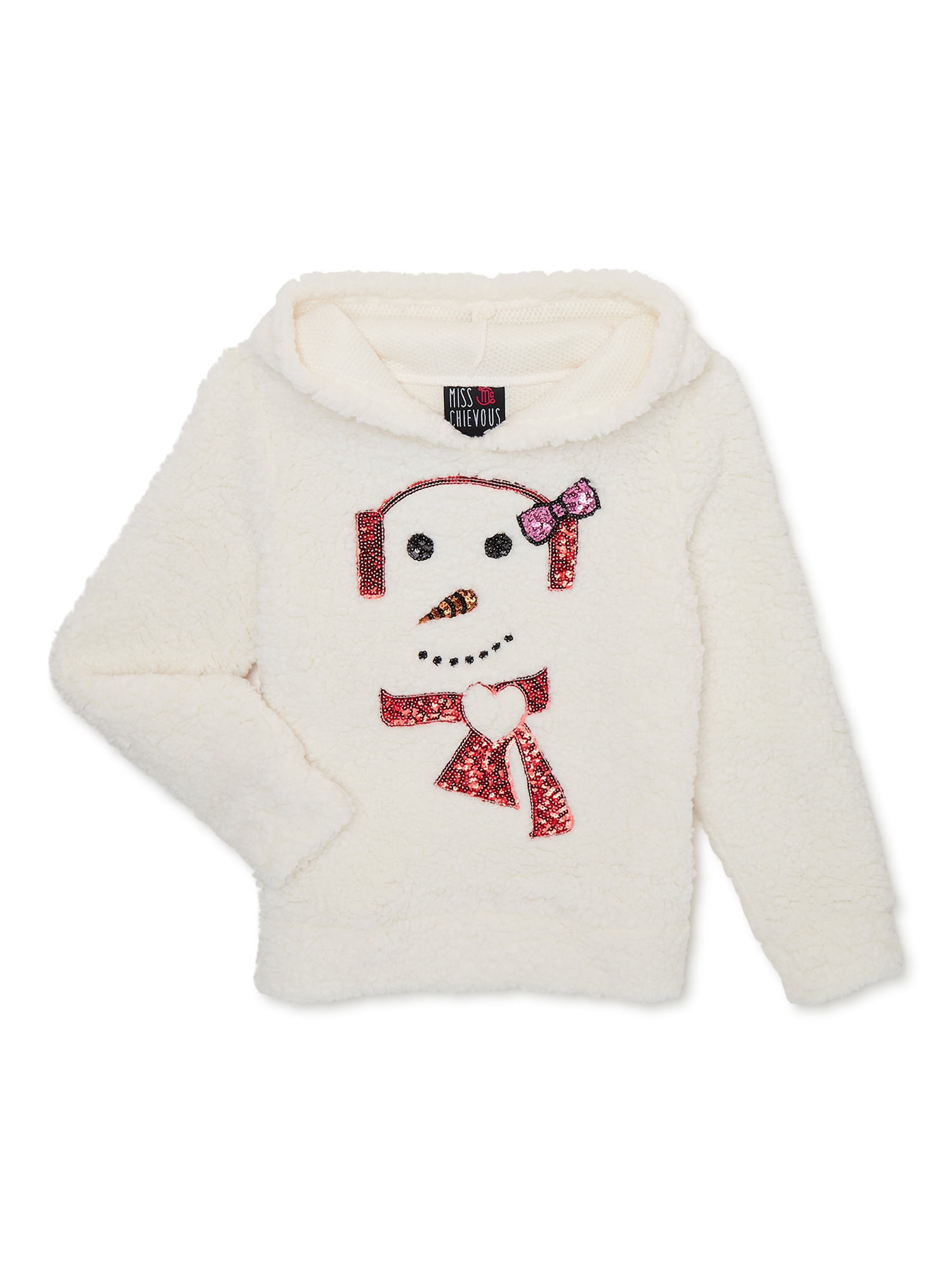 Miss Chievous Girls Sequin Critter Plush Faux Sherpa Pullover Hoodie ...
